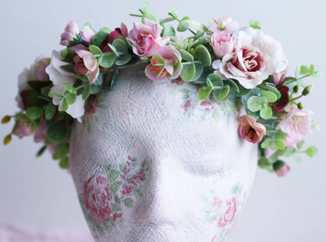 Pink flower crown Wedding flower crown fairy crown Blush | Etsy