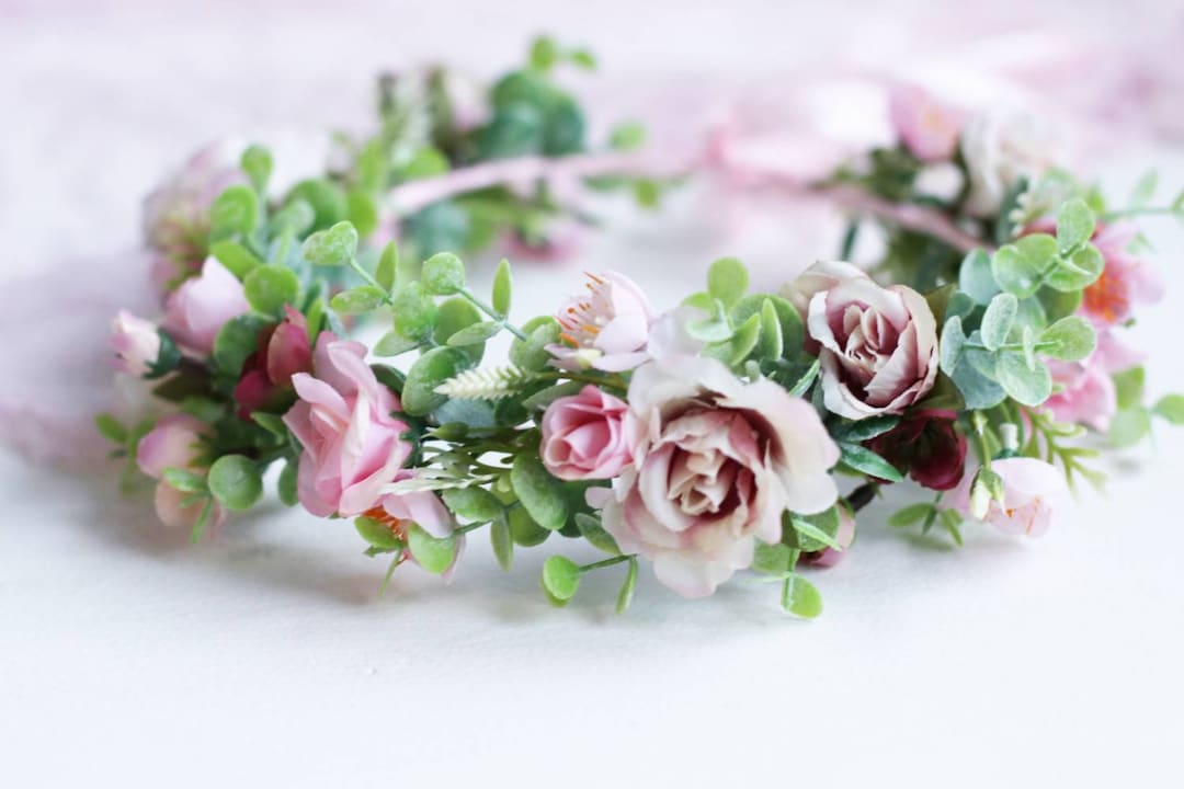 Pink Flower Crown Wedding Flower Crown Fairy Crown Blush Flower Crown ...