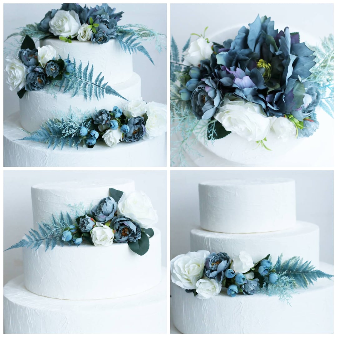 Blue Cake Topper Wedding Cake Flowers Woodland Cake Topper Floral Cake ...