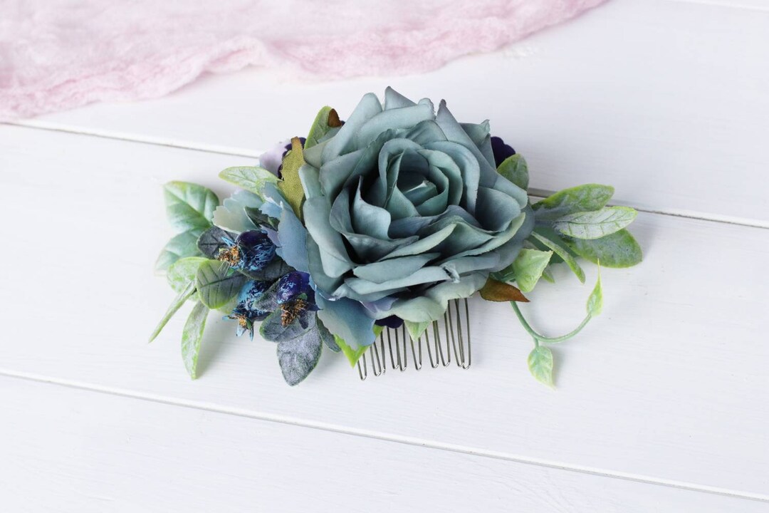 Dusty Blue Hair Comb Dusty Blue Wedding Bridal Flower Comb Bridesmaid ...
