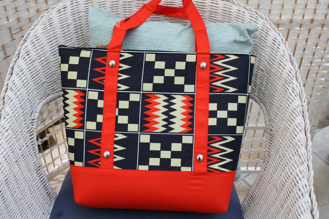 Handbag - Traditional African Kitenge Fabric - Orange Black Cream - Etsy