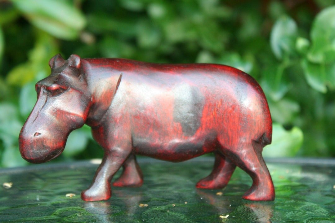 Medium Hand Carved Wooden Hippo - Etsy