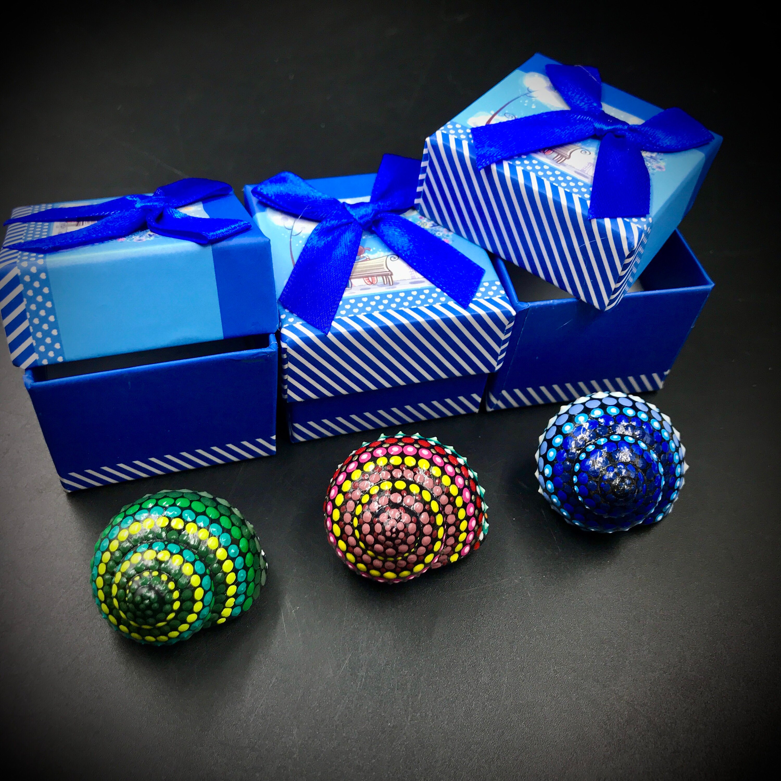 3 Amazing Dot Painted Snail Shells, Mother's Day Gift Idea, Ocean and ...