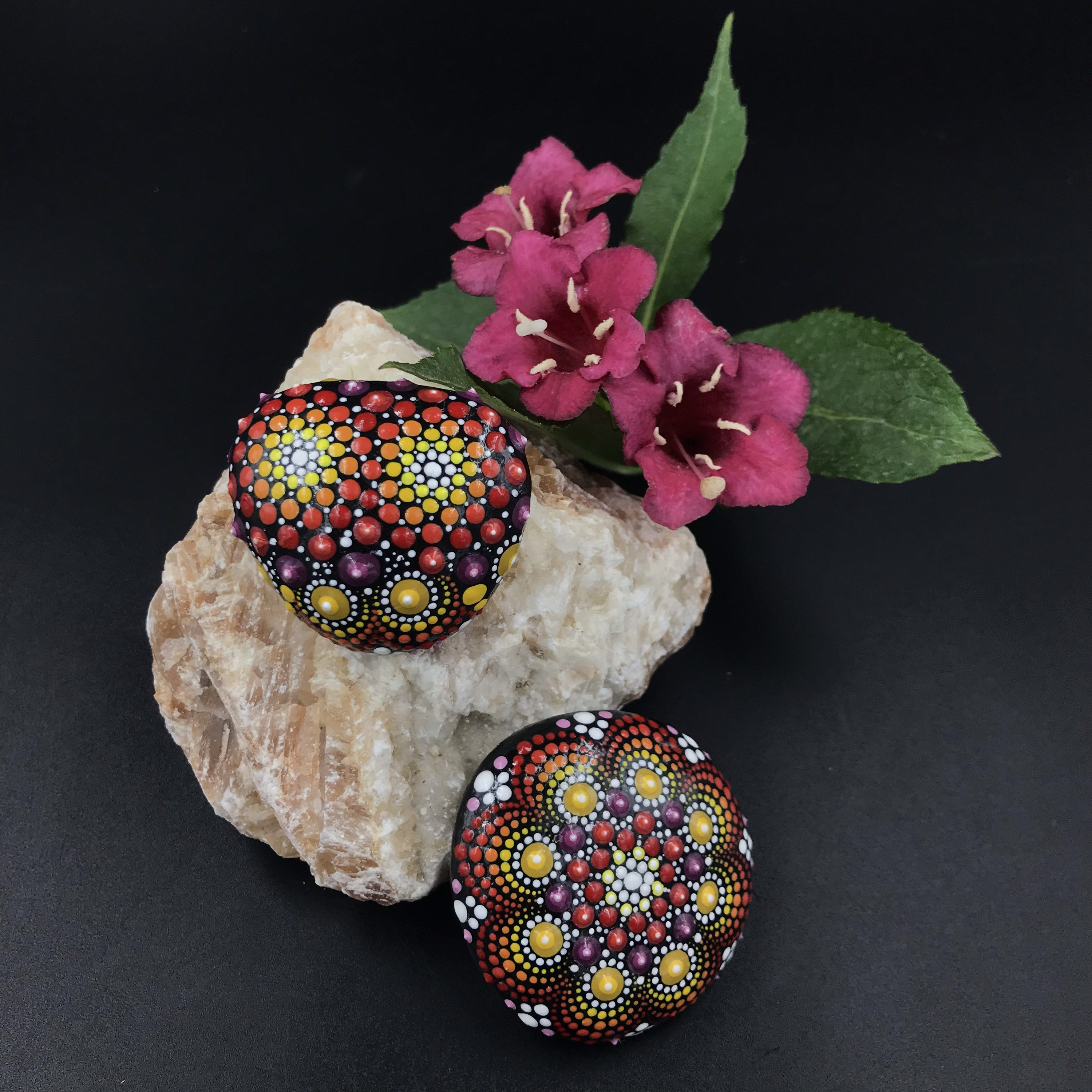 2 Amazing Dot Painted Mandala Rocks, Hand Painted Mandala Dot Art, One ...