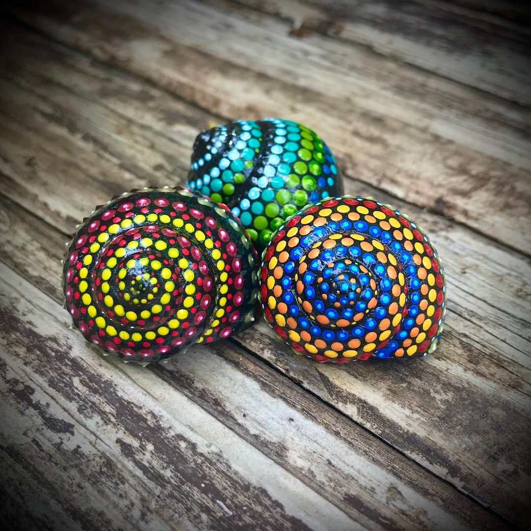 3 Beautiful Dot Painted Rainbow Snail Shells, Hand Painted Thank You ...