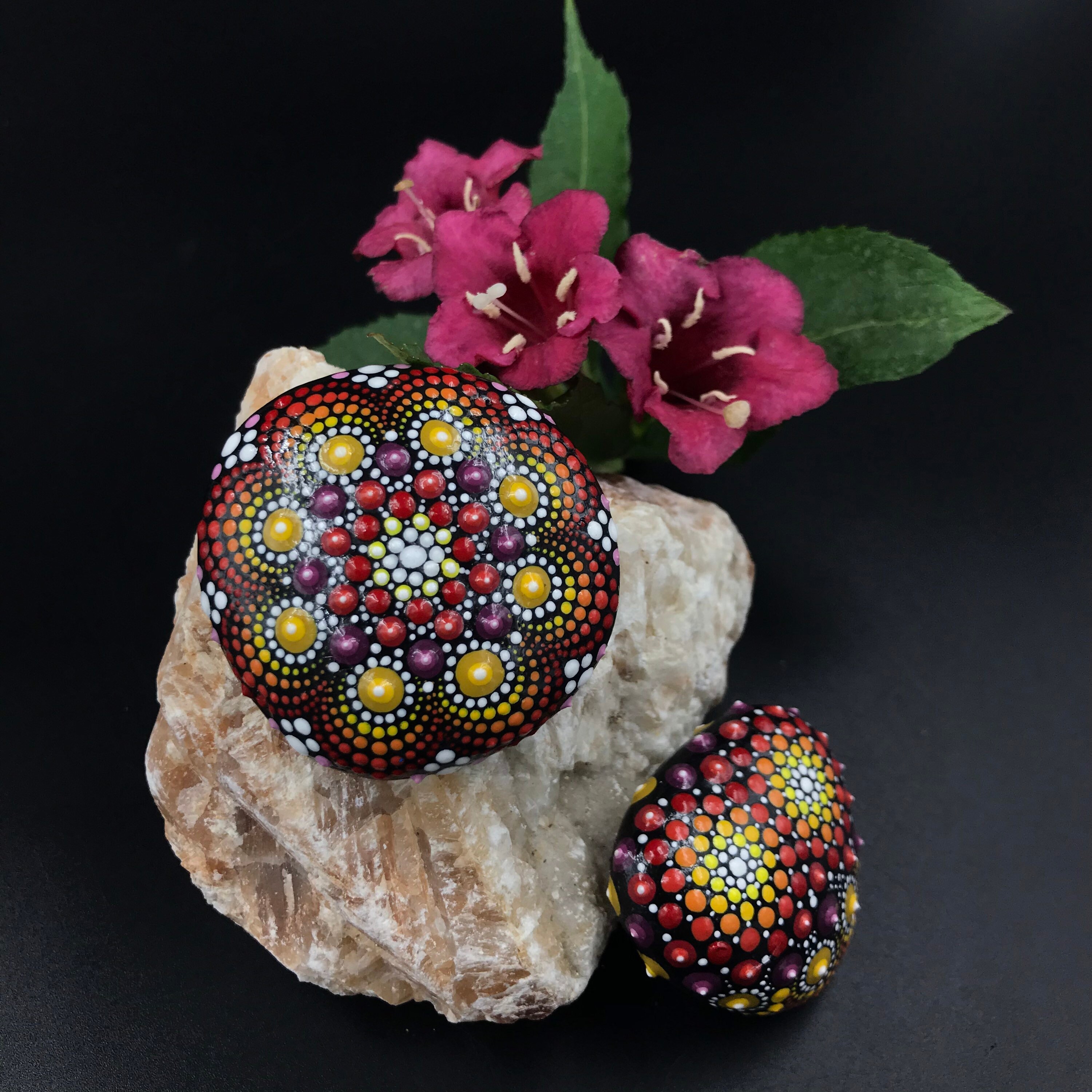 2 Amazing Dot Painted Mandala Rocks, Hand Painted Mandala Dot Art, One ...