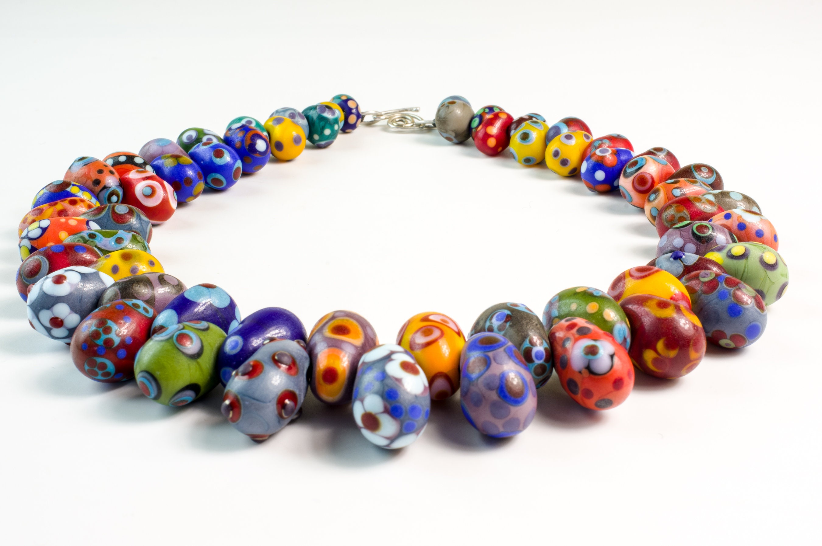 Handmade Lampwork Bead Necklace, Statement Artisan Etched Glass Beads ...