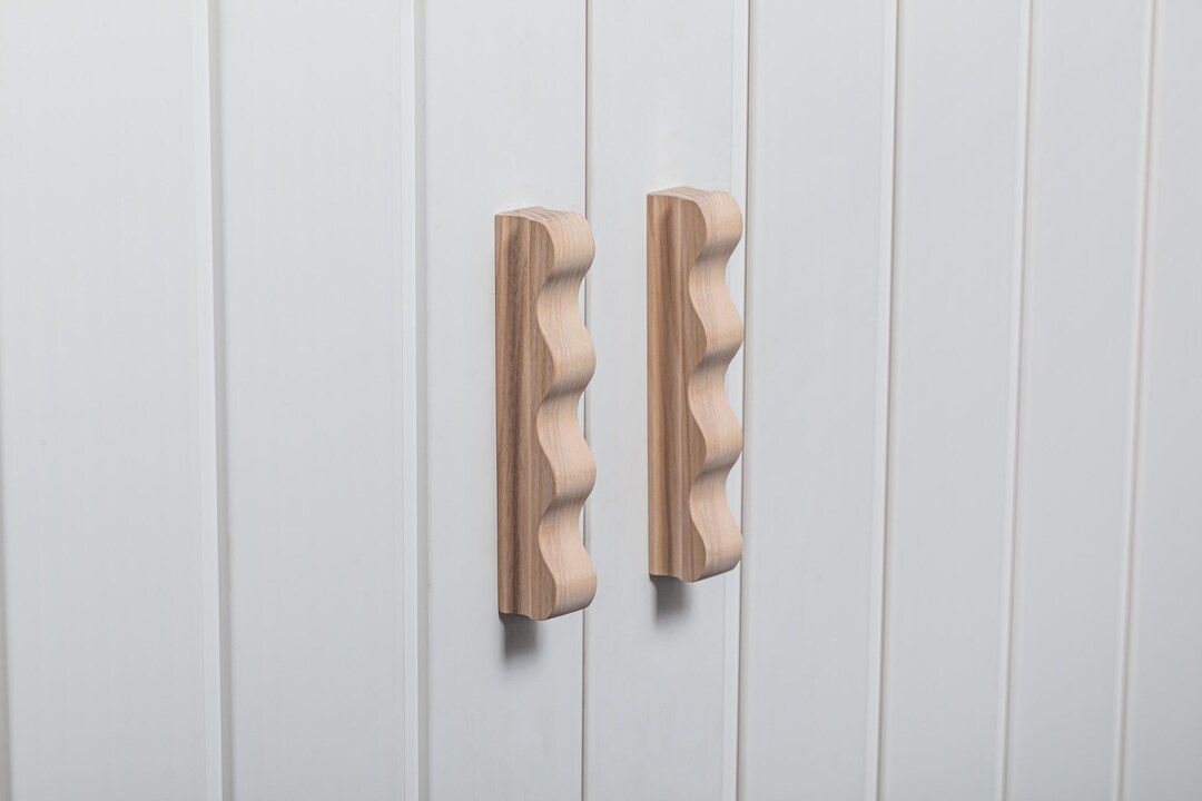 Wavy Wood Cabinet Handles | Solid Oak, Ash, Maple | Handmade Drawer ...