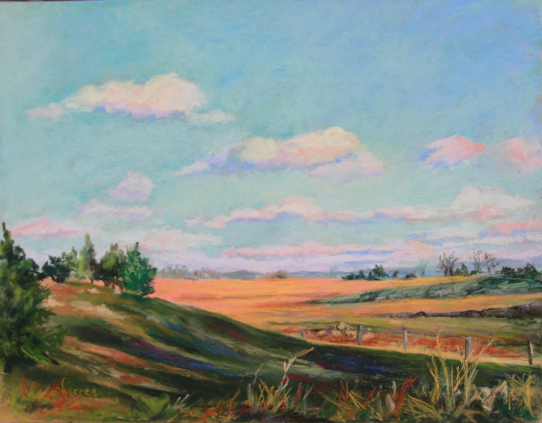 Pastel Painting: Pennsylvania Landscape Art, Peach Sky - Etsy