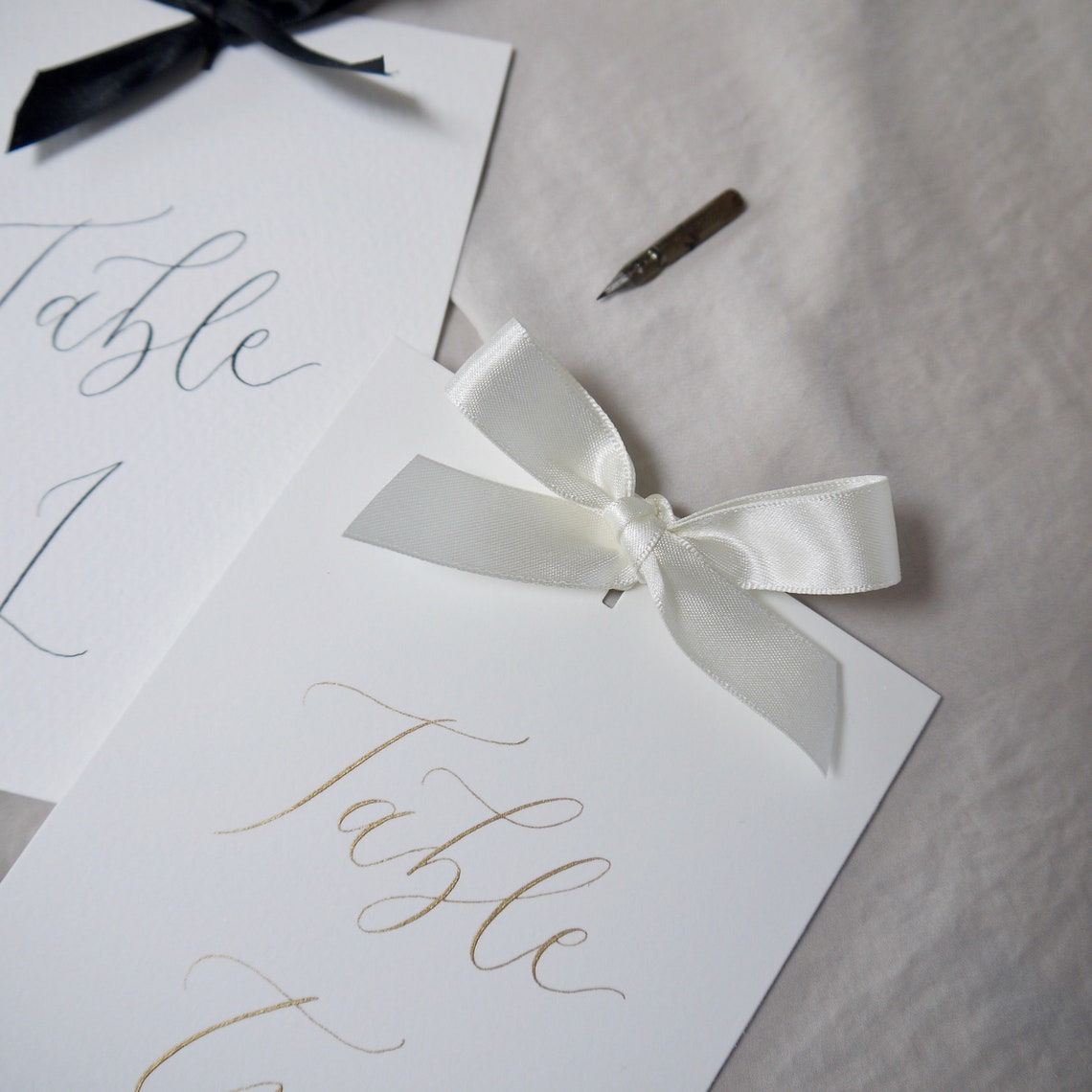 Wedding Table Number Signs With Bows – Handwritten Calligraphy Table ...
