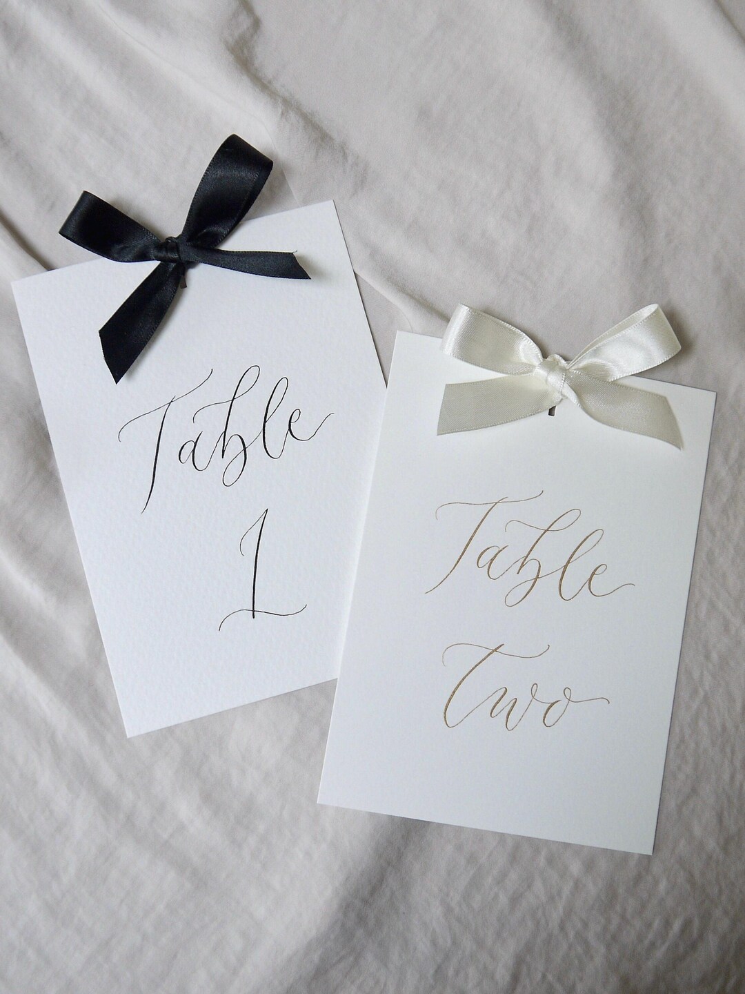 Wedding Table Number Signs With Bows – Handwritten Calligraphy Table ...