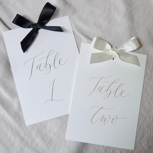 Wedding Table Number Signs With Bows – Handwritten Calligraphy Table ...