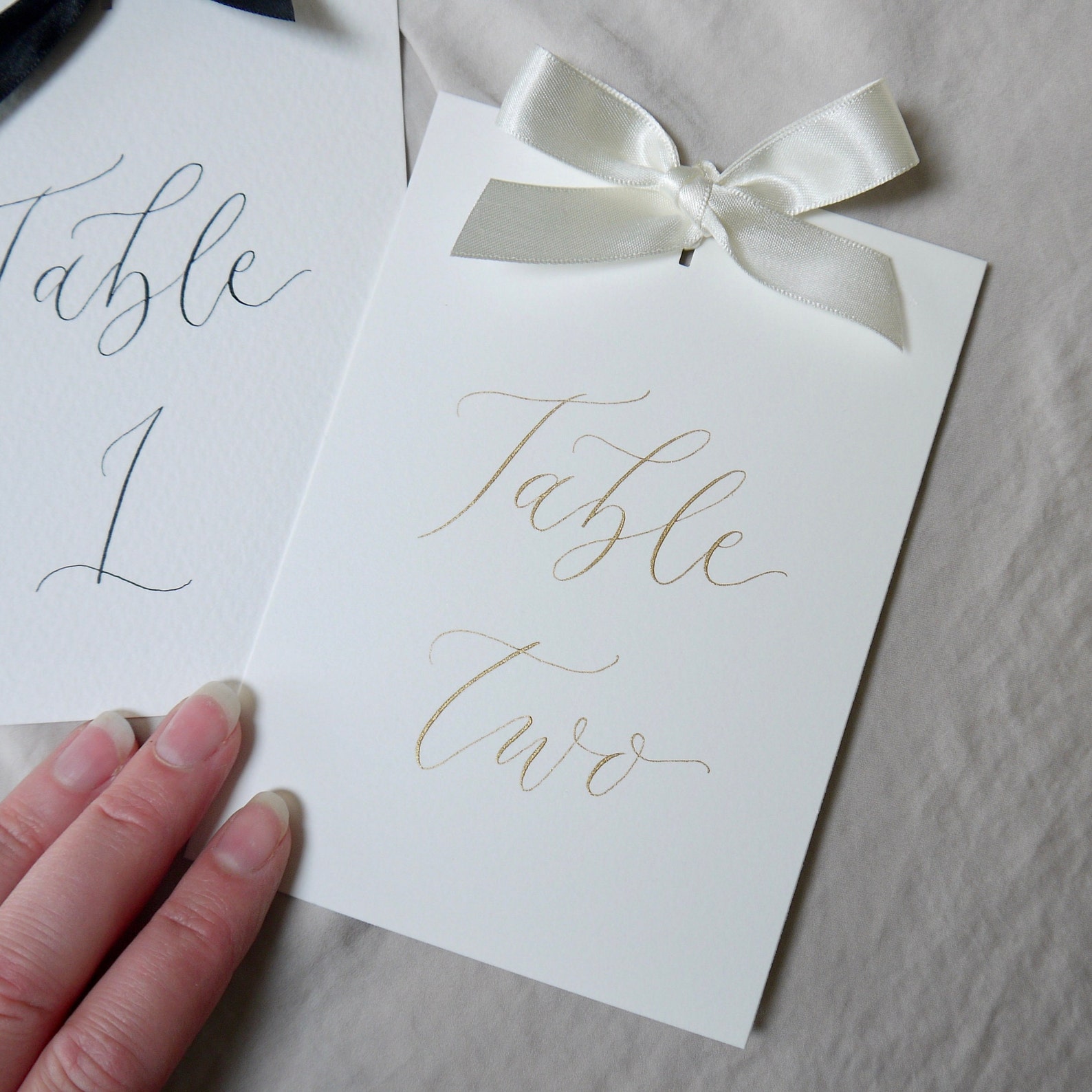 Wedding Table Number Signs With Bows – Handwritten Calligraphy Table ...