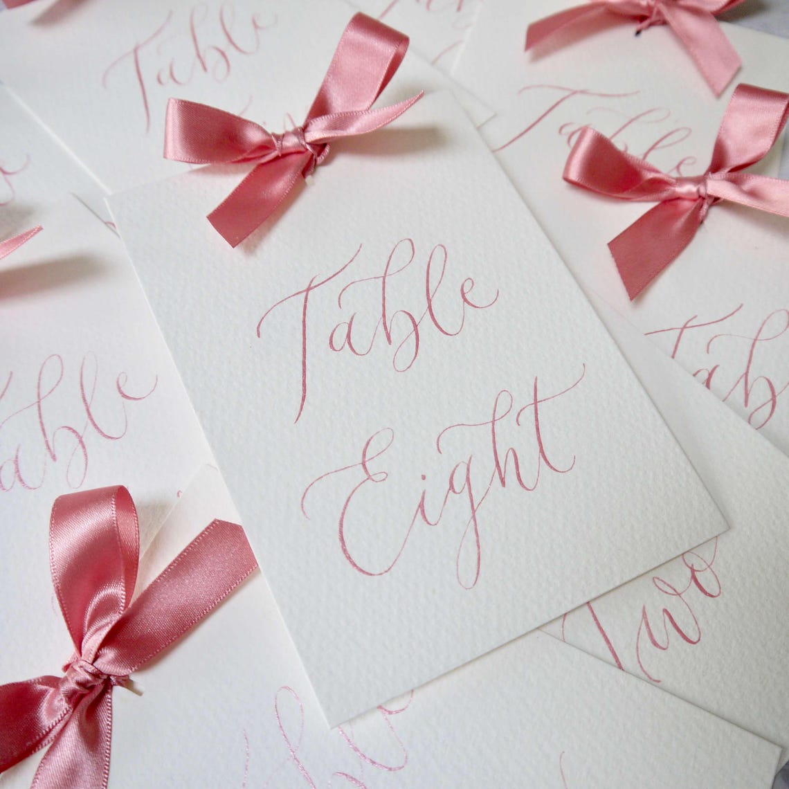 Wedding Table Number Signs With Bows – Handwritten Calligraphy Table ...