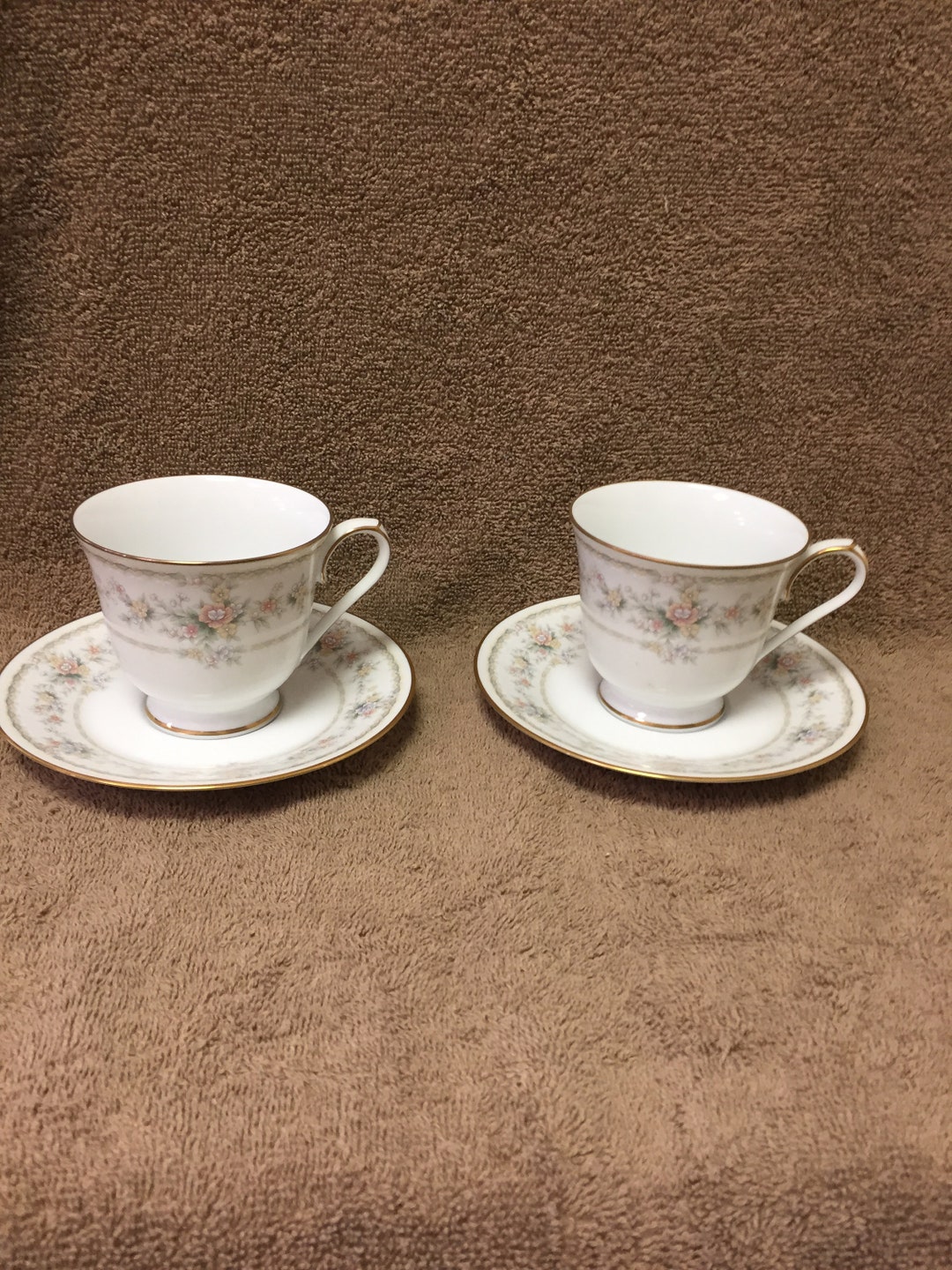 Two Cups 3, Footed and Saucers From Noritake's applique Pattern - Etsy