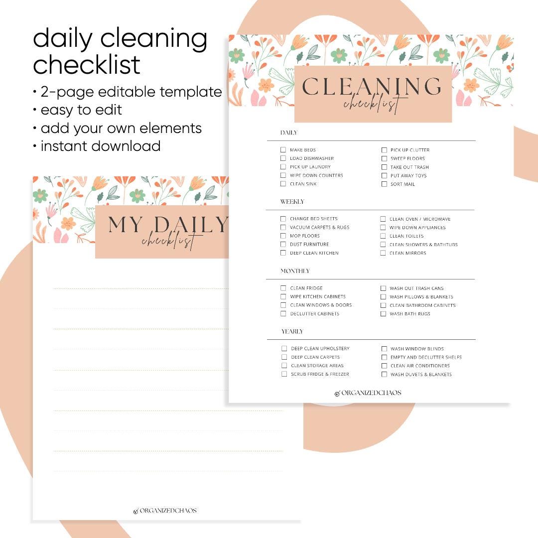 Printable Cleaning Checklist | Daily, Weekly, Monthly, & Yearly ...