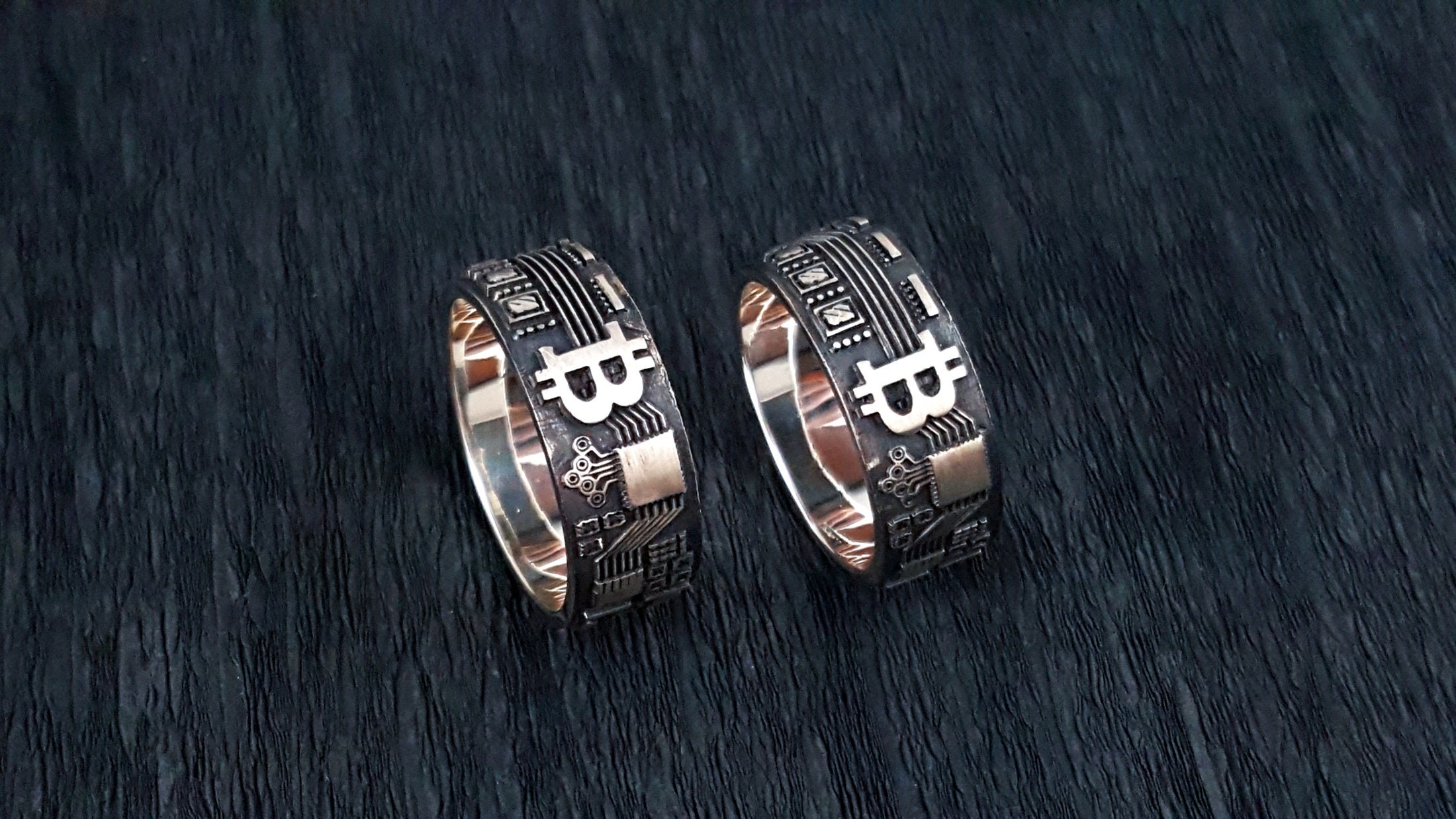 Two Bitcoin Silver Rings Crypto-currency | Etsy