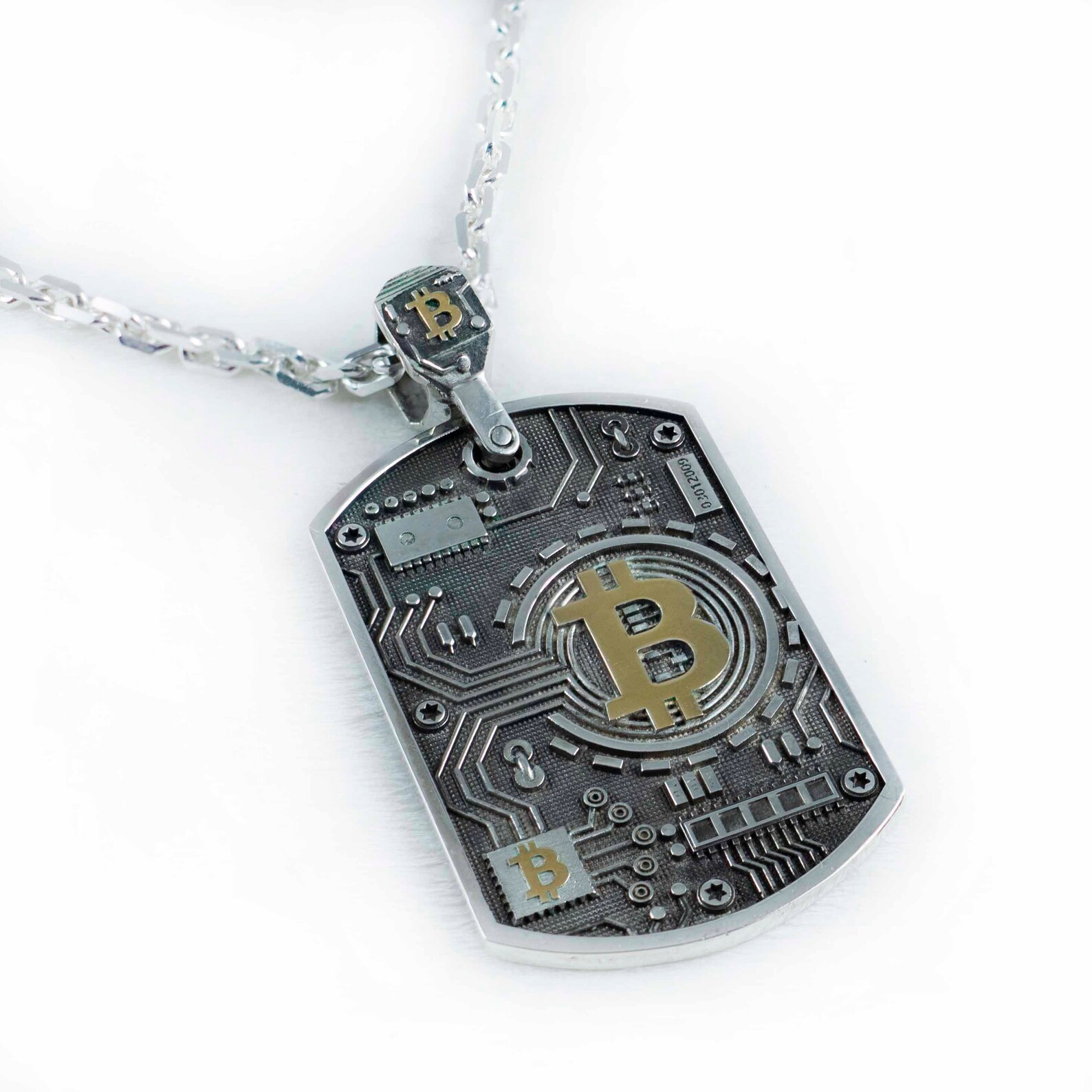 Bitcoin Pendant Silver Necklace Bitcoin mining Geek | Etsy