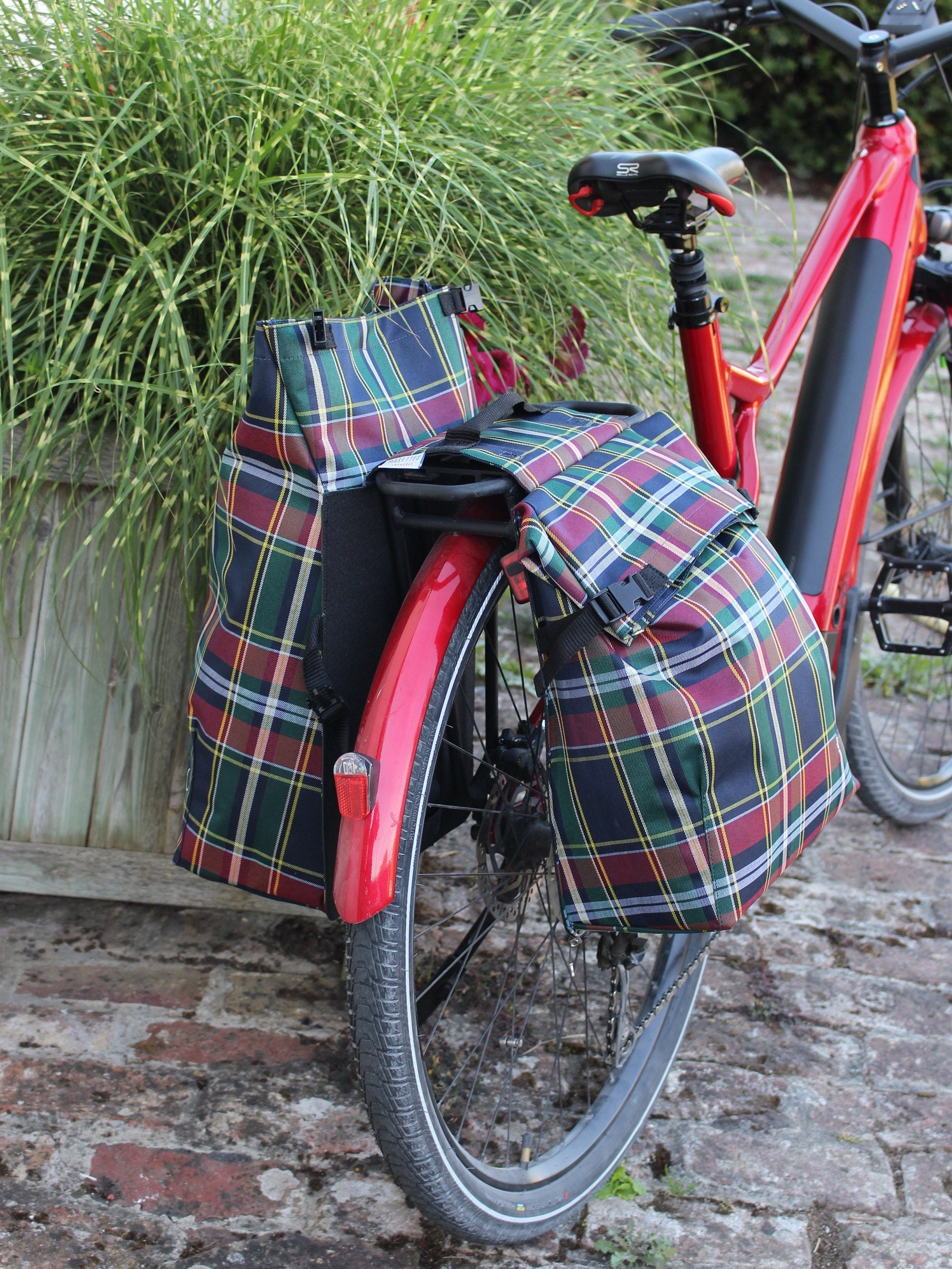 Double Cycle Pannier, Rear Pannier Waterproof in Tartar Blue/green - Etsy
