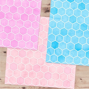 Watercolor Digital Paper, Watercolor Pastel Honeycomb Paper, 12 Digital ...