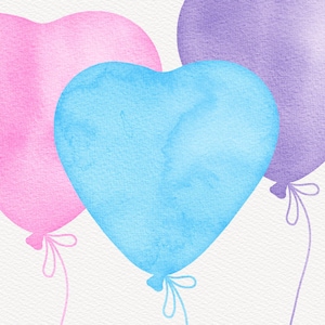 Watercolor Pastel Heart Balloons Clipart, 12 PNG Files, Instant ...
