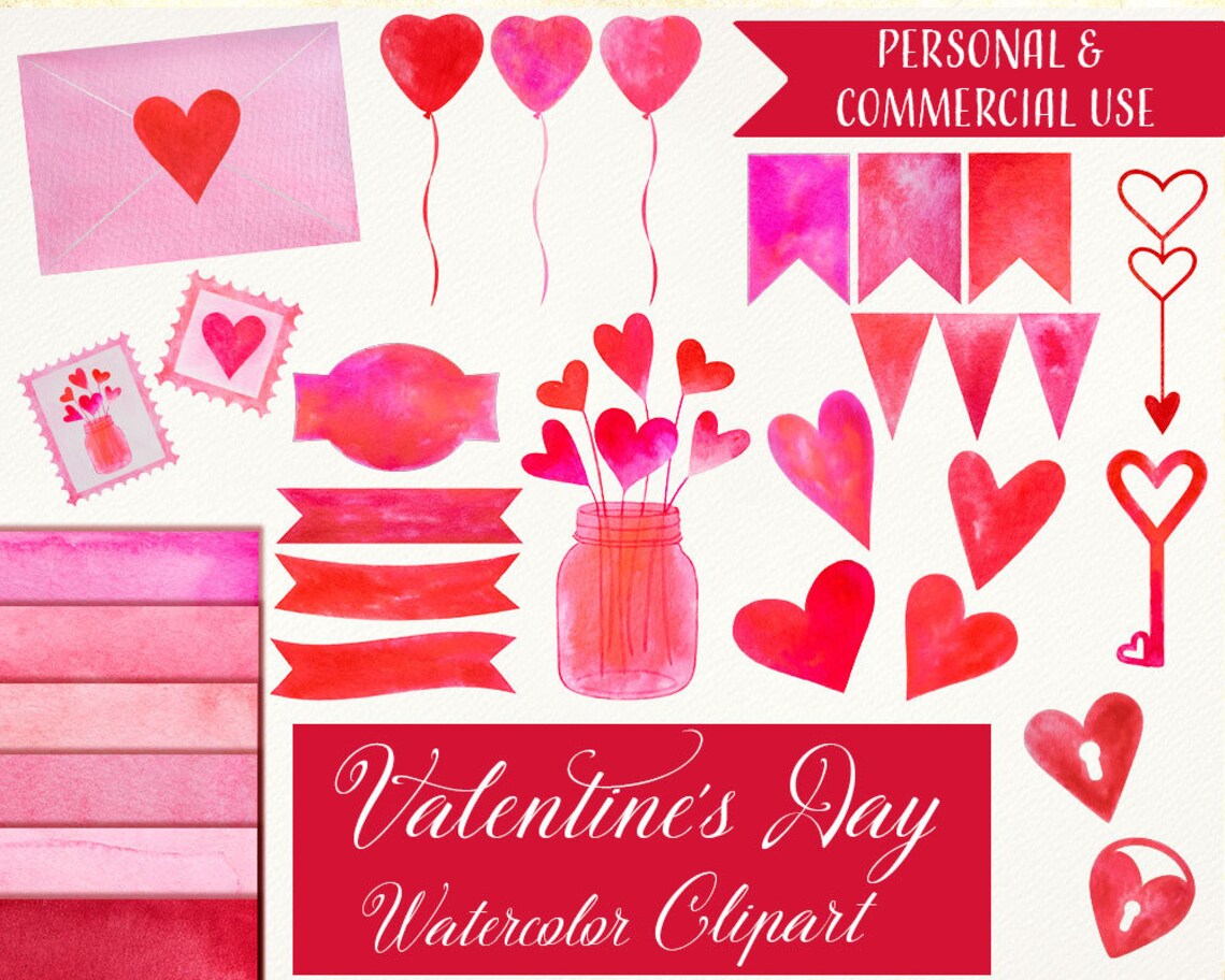 Watercolor Valentine Clipart Watercolor Hearts Hearts - Etsy
