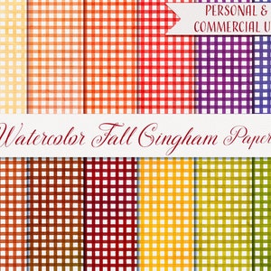 Watercolor Digital Paper, Watercolor Fall Gingham Papers, 12 Digital ...
