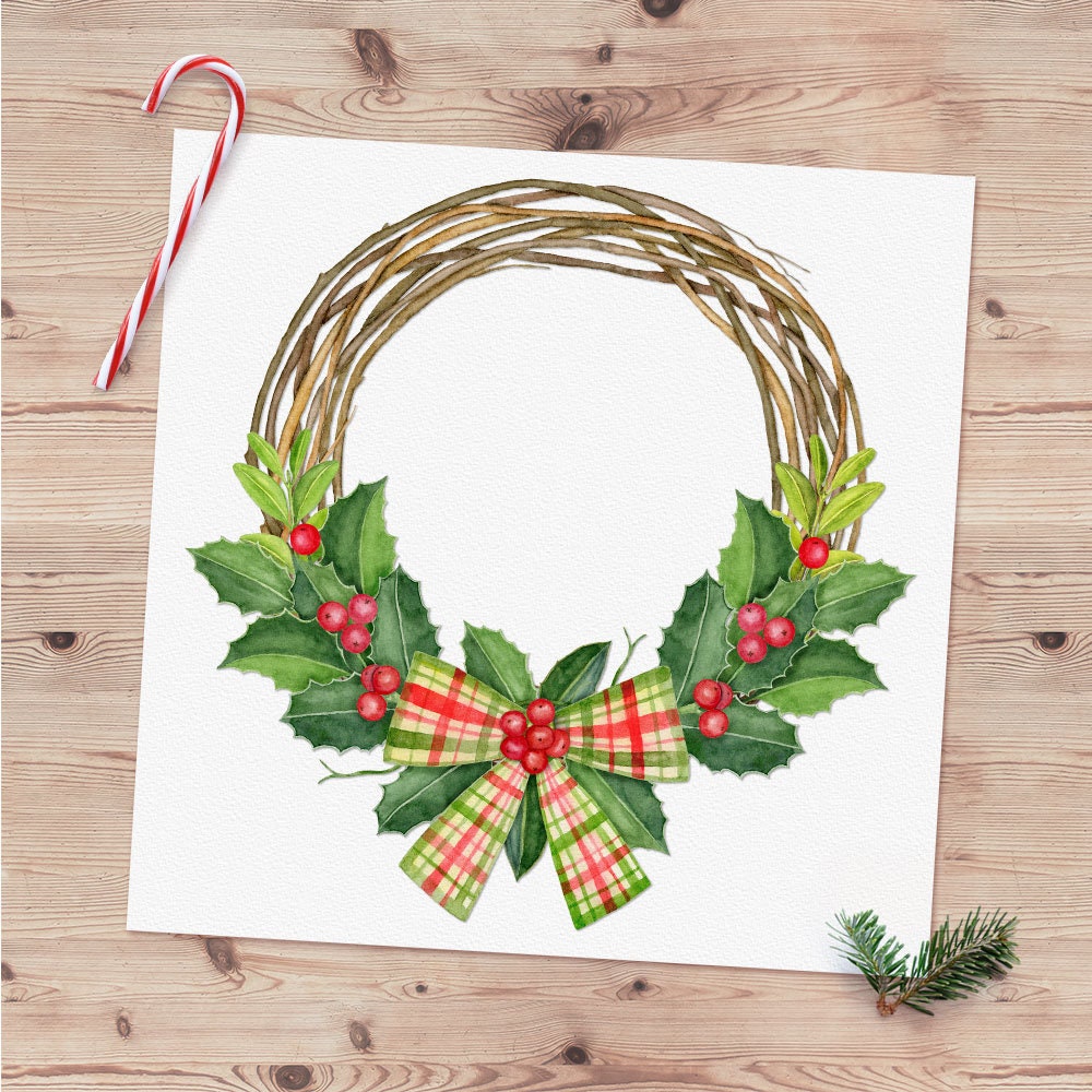 Watercolor Holly Clipart Watercolor Christmas Wreath Clipart - Etsy