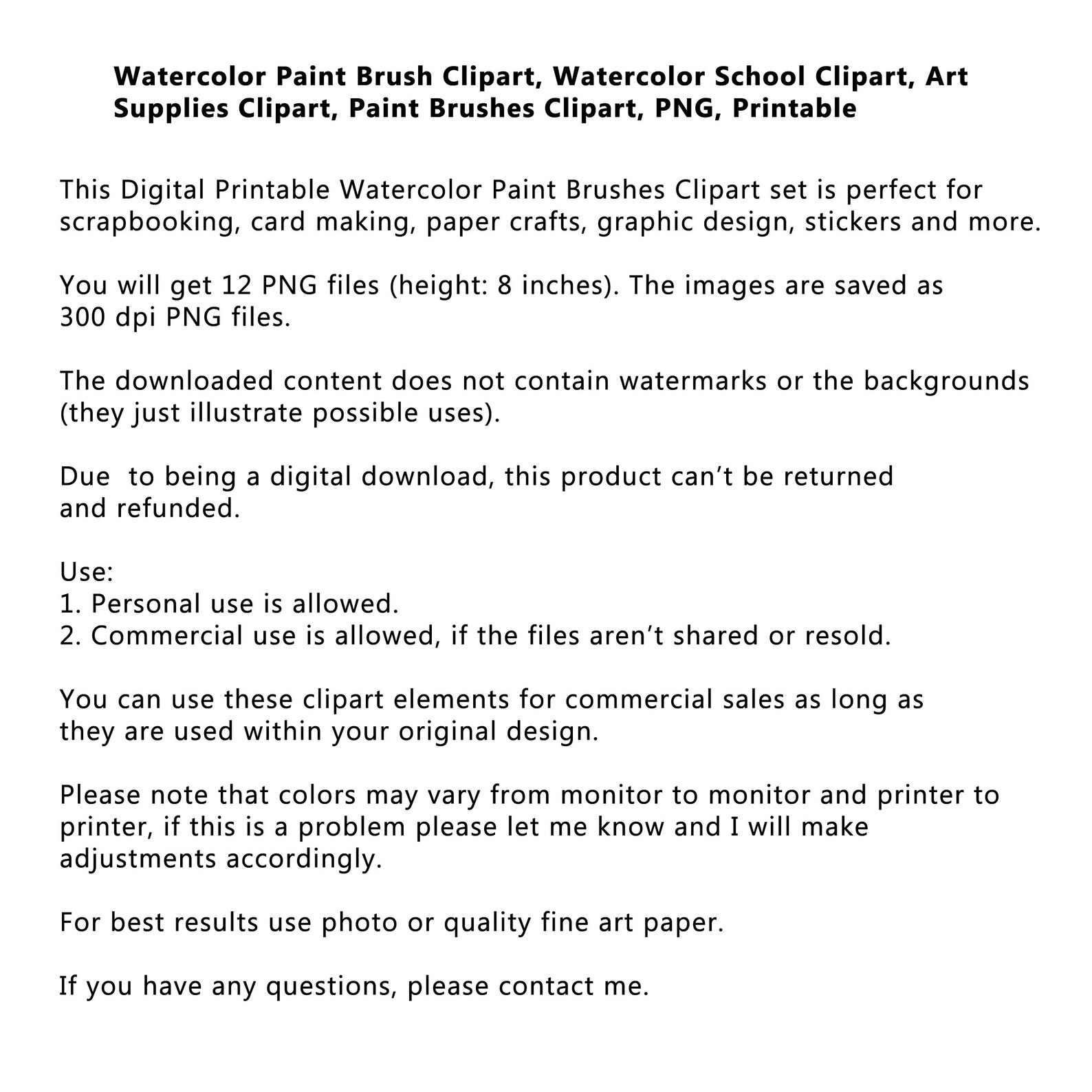 Watercolor Paint Brush Clipart, Watercolor School Clipart, Watercolor ...