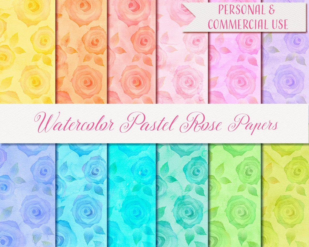Watercolor Digital Paper, Watercolor Pastel Roses Paper Pack, 12 ...