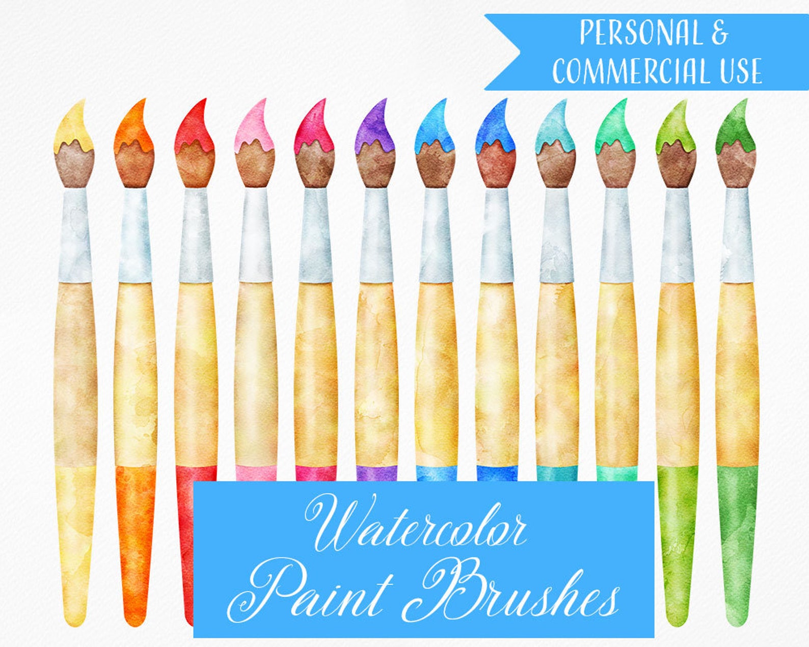 Watercolor Paint Brush Clipart, Watercolor School Clipart, Watercolor ...