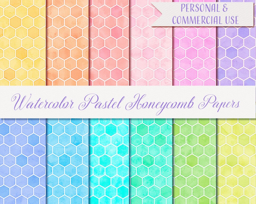 Watercolor Digital Paper, Watercolor Pastel Honeycomb Paper, 12 Digital ...