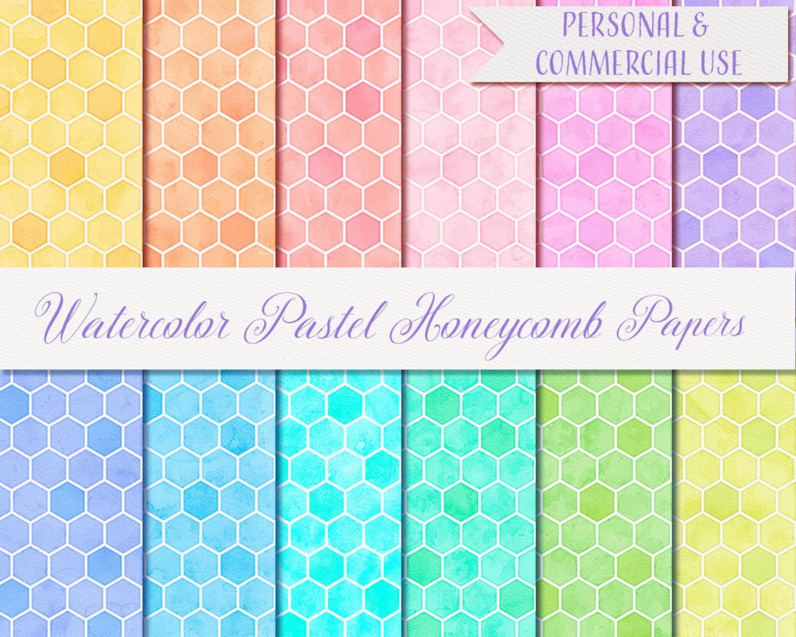 Watercolor Digital Paper Watercolor Pastel Honeycomb Paper | Etsy