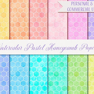 Watercolor Digital Paper, Watercolor Pastel Honeycomb Paper, 12 Digital ...