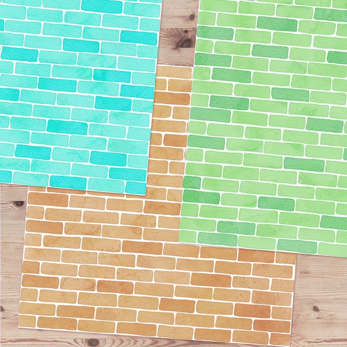 Watercolor Digital Papers, Watercolor Pastel Brick Wall Papers, 14 ...