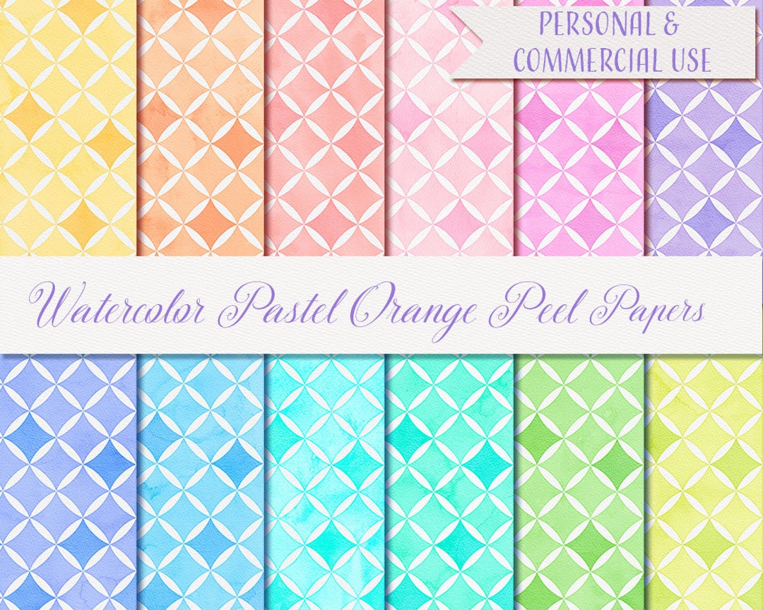 Watercolor Digital Paper, Watercolor Pastel Orange Peel Papers, 12 ...