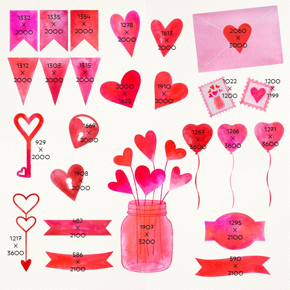 Watercolor Valentine Clipart, Watercolor Hearts, Hearts Clipart ...