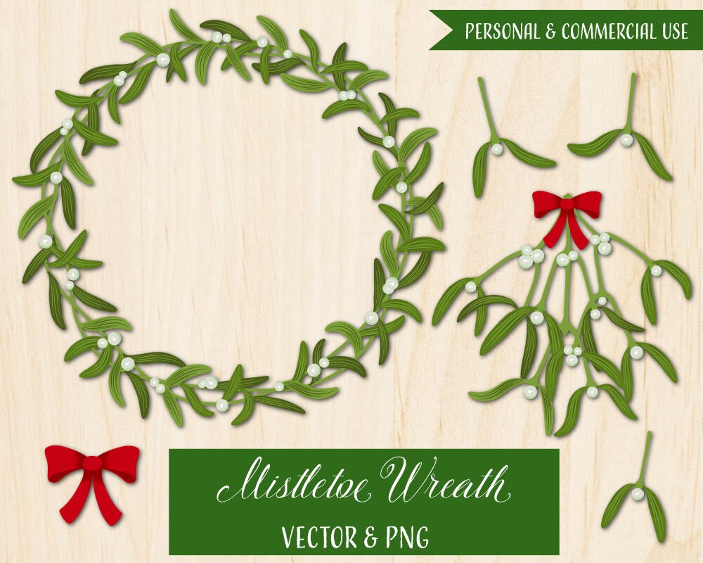 Mistletoe Clipart Christmas Wreath Clipart Holiday Clipart - Etsy