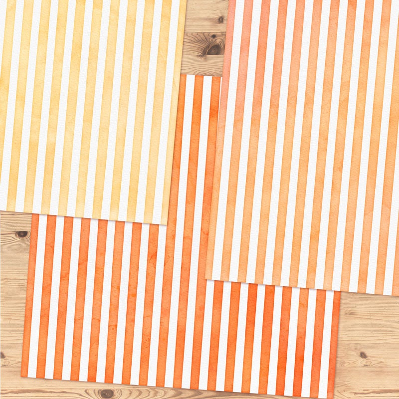 Watercolor Digital Paper, Watercolor Fall Striped Papers, 12 Digital ...