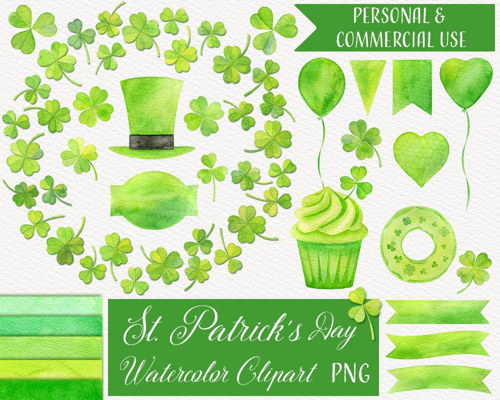 Watercolor St Patrick's Day Clipart, Watercolor Clover Wreath ...