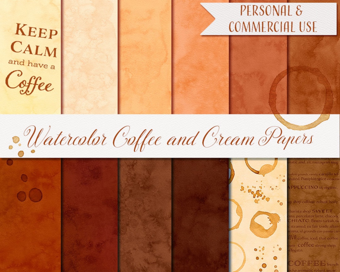 Watercolor Digital Paper, Watercolor Coffee and Cream Paper Pack ...