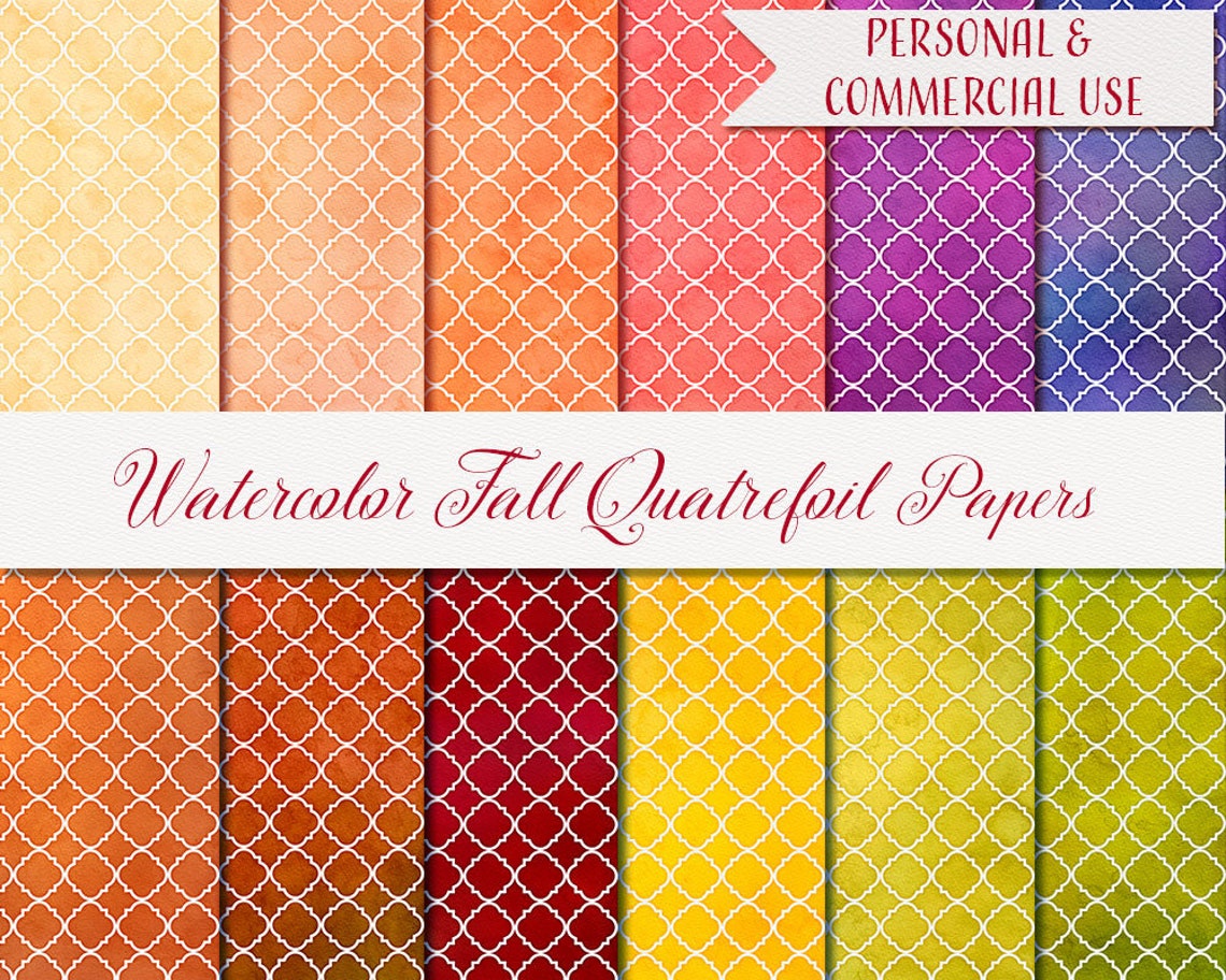 Watercolor Digital Paper Watercolor Fall Quatrefoil Paper 12 - Etsy
