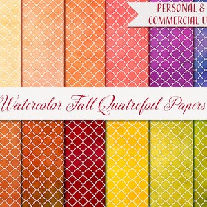 Watercolor Digital Paper, Watercolor Fall Quatrefoil Paper, 12 Digital ...