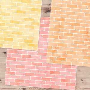 Watercolor Digital Papers, Watercolor Pastel Brick Wall Papers, 14 ...