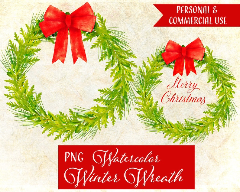 Watercolor Christmas Wreath Clipart Winter Wreath Clipart - Etsy