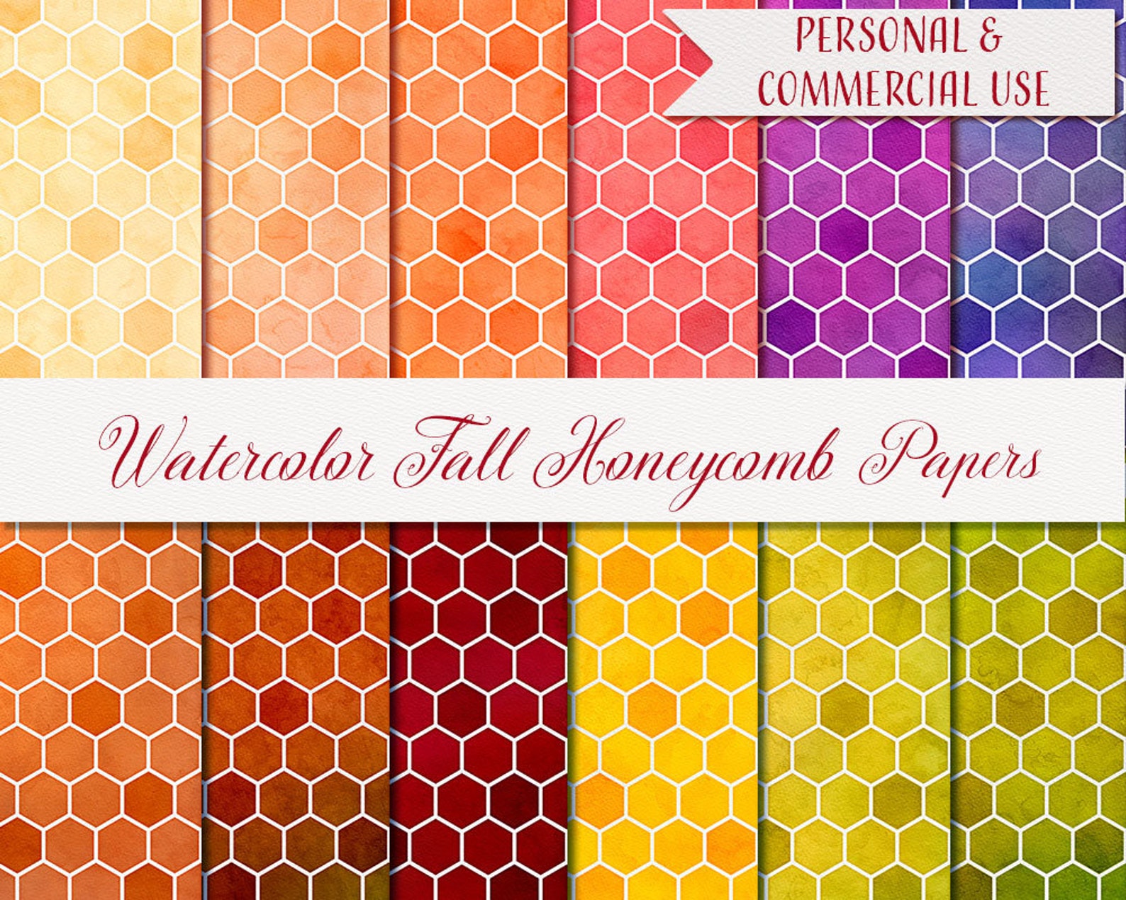 Watercolor Digital Paper Watercolor Fall Digital Honeycomb - Etsy