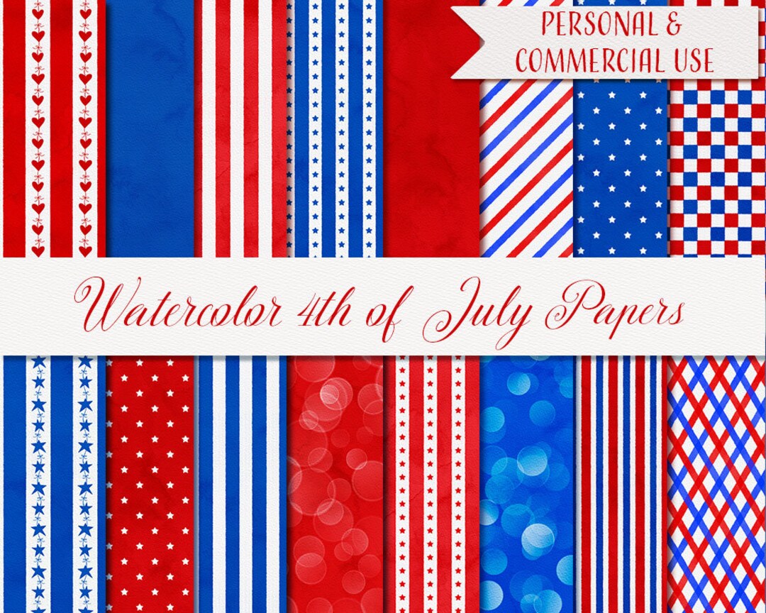 Watercolor 4th of July Digital Paper Pack, Instant Downdload, 16 Papers ...