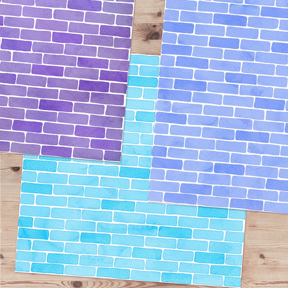 Watercolor Digital Papers, Watercolor Pastel Brick Wall Papers, 14 ...