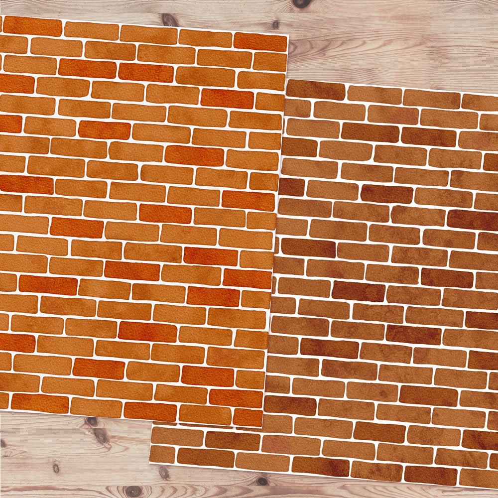 Watercolor Digital Papers, Watercolor Pastel Brick Wall Papers, 14 ...