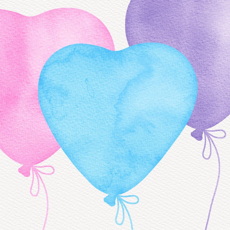 Watercolor Pastel Heart Balloons Clipart 12 PNG files | Etsy